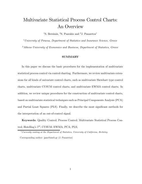 Multivariate Statistical Process Control Charts Athens University Of