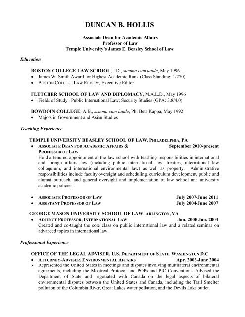 Resume - Temple University Beasley School of Law