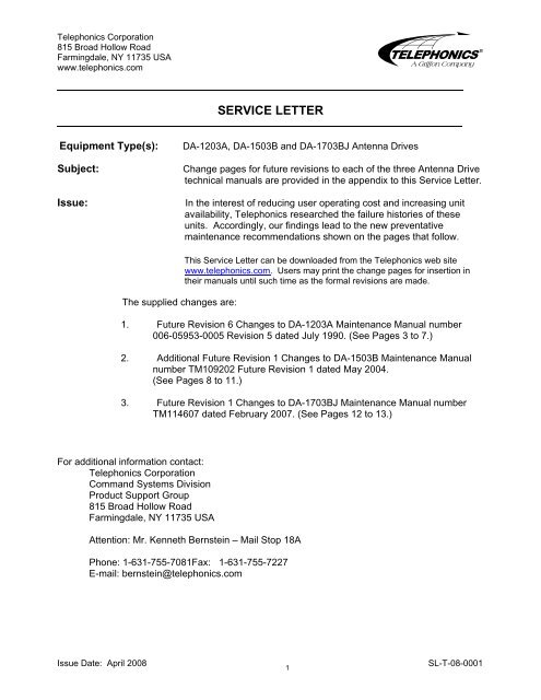 Service Letter 1 (SL-T-08-0001) - Telephonics Corporation