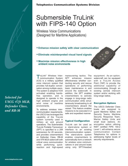 TruLink Submersible Datasheet - Telephonics Corporation