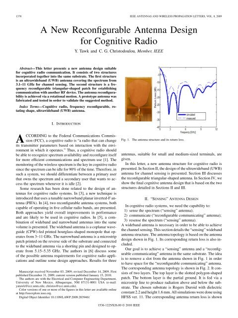 A New Reconfigurable Antenna Design For Cognitive Radio
