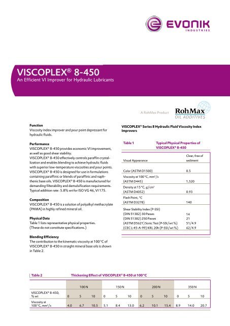 VISCOPLEXÂ® 8-450 - Evonik Oil Additives