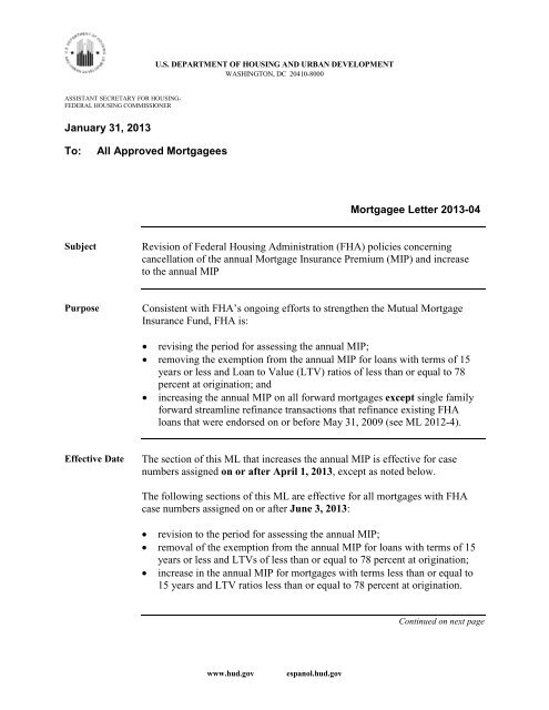 Mortgagee Letter 2013-04 - HUD