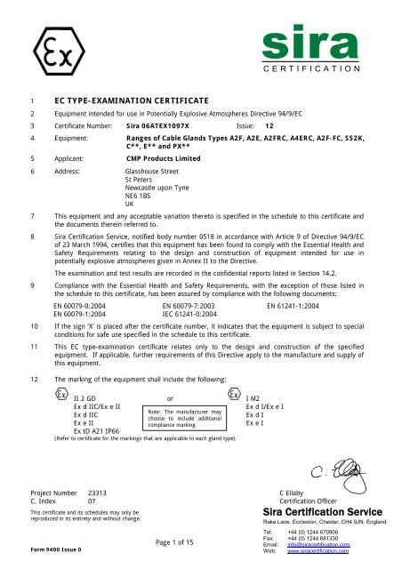 Sira Certification Service - CMP Products