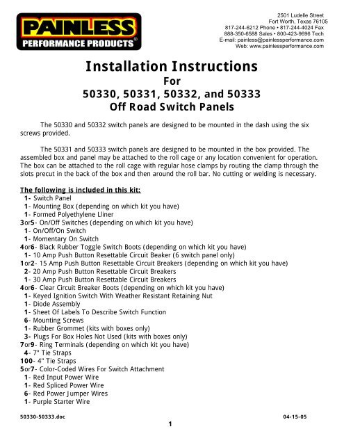 Installation Instructions - Painless Wiring