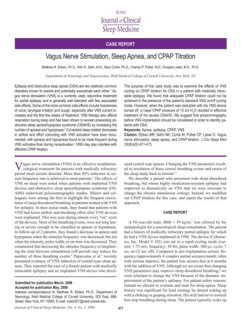 Vagus Nerve Stimulation, Sleep Apnea, and CPAP Titration