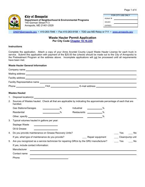 Waste Haulers Application - City of Annapolis