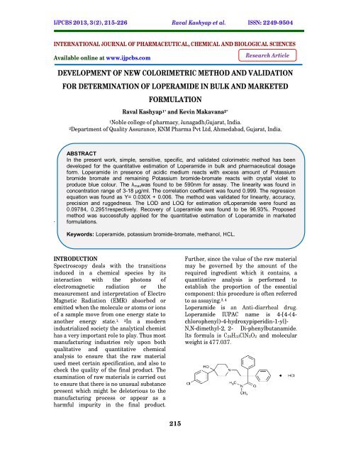 Development Of New Colorimetric Method And Validation For Ijpcbs