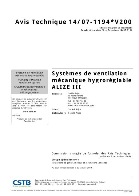 Avis Technique 14/07-1194*V200 - CSTB