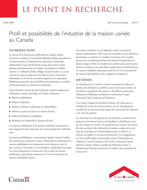 LE POINT EN RECHERCHE - SCHL