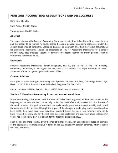 pensions accounting - Actuarial Society of India