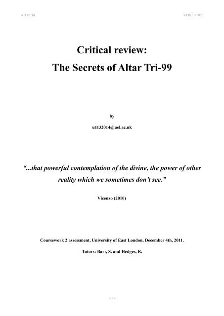 Critical review: The Secrets of Altar Tri-99