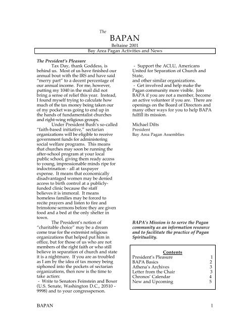 The BAPAN - Bay Area Pagan Assemblies