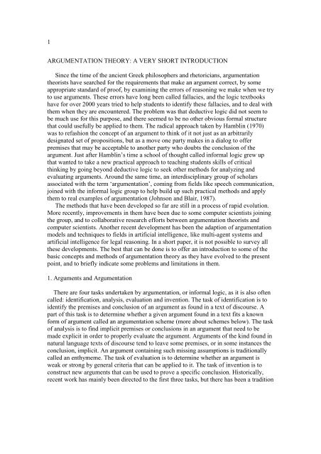 Argumentation Theory: A Very Short Introduction - Douglas Walton's