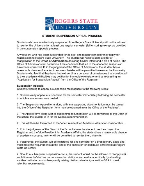 Student Suspension Appeal Process and Form - Rogers State ...