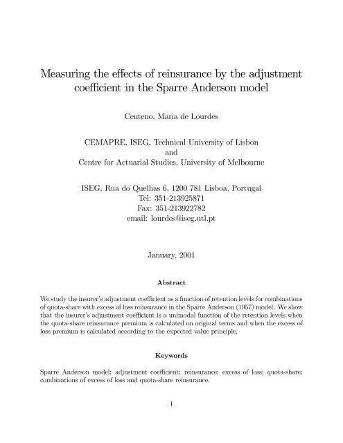 Measuring the effects of reinsurance by the adjustment coefficient in ...