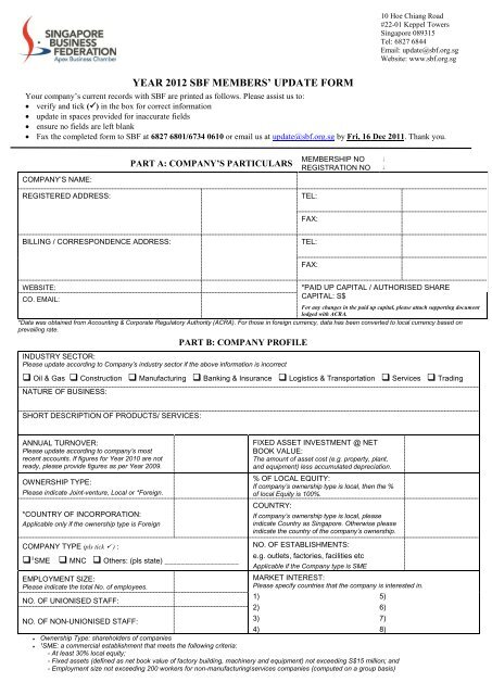 UPDATING FORM - Singapore Business Federation