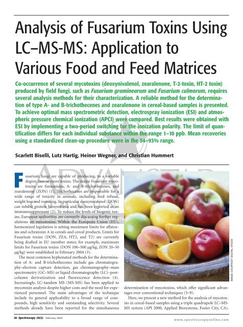 Analysis of Fusarium Toxins Using LCâ€“MS-MS ... - Spectroscopy