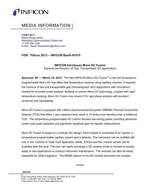 INFICON Introduces Micro GC Fusion - Pittcon
