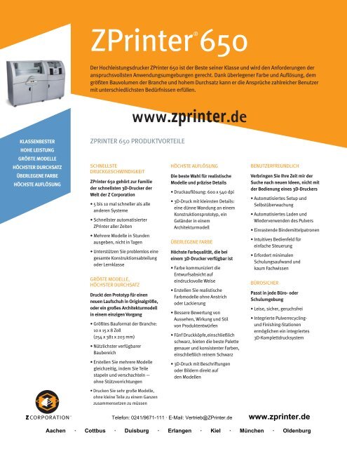 ZPrinter 650 Datenblatt - 3D-Drucker