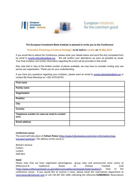 Registration Form - EIB Institute - European Investment Bank