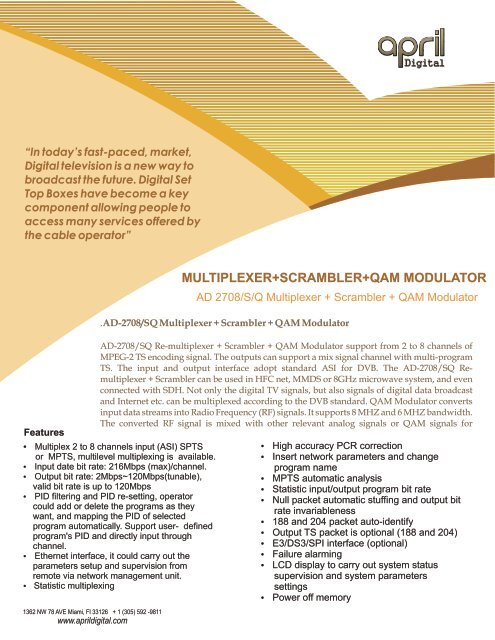 multiplexer+scrambler+qam modulator - April Digital Technology