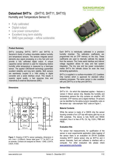 Datasheet SHT1x (SHT10, SHT11, SHT15) - Sensirion