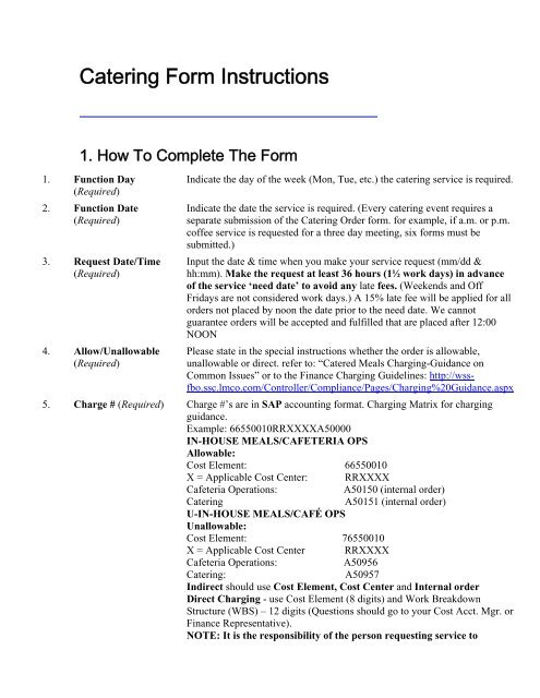 Catering Form Instructions