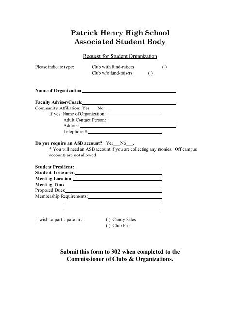 ASB Club Application 09-10 - Patrick Henry High School