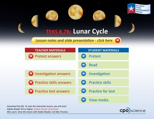 TEKS 8.7B: Lunar Cycle