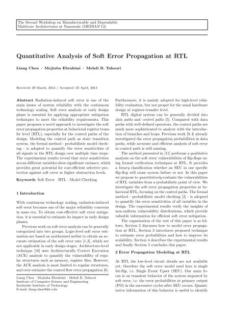 Quantitative Analysis Of Soft Error Propagation At Rtl Median