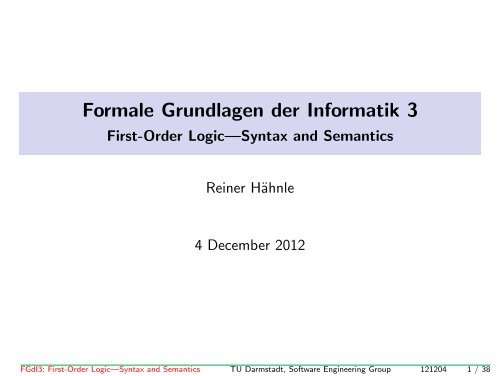 First Order Logic—syntax And Semantics Software Engineering