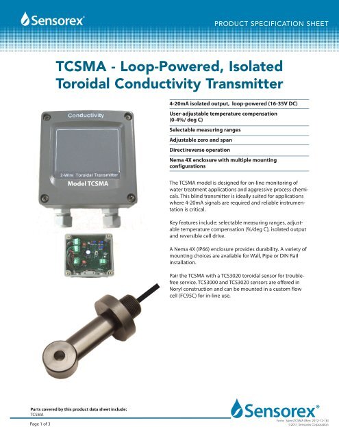 TCSMA - Loop-Powered, Isolated Toroidal Conductivity ... - Sensorex