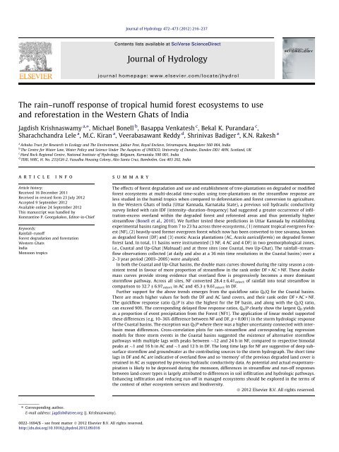 The rain–runoff response of tropical humid forest ecosystems to use ...