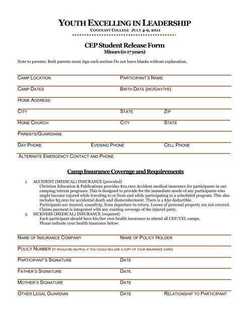 Student Release Form - Christian Education and Publications