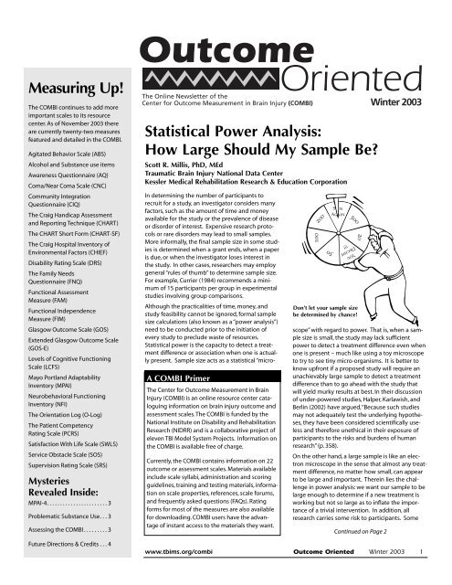 Outcome Oriented - Traumatic Brain Injury Model Systems