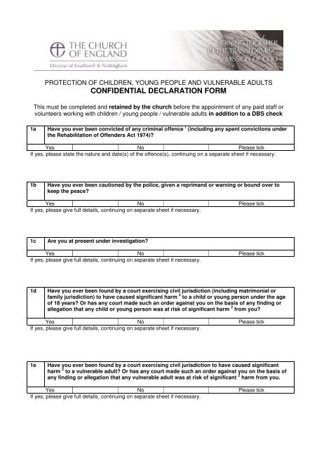 CONFIDENTIAL DECLARATION FORM