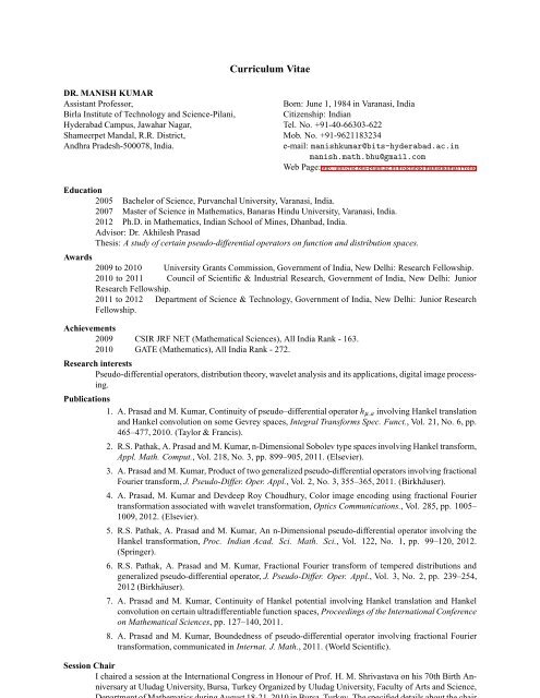 Curriculum Vitae - BITS Pilani