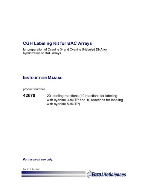 CGH Labeling Kit for BAC Arrays 42670 - Enzo Life Sciences
