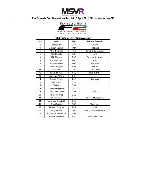 FIA Formula Two Championship - MotorSport Vision Racing
