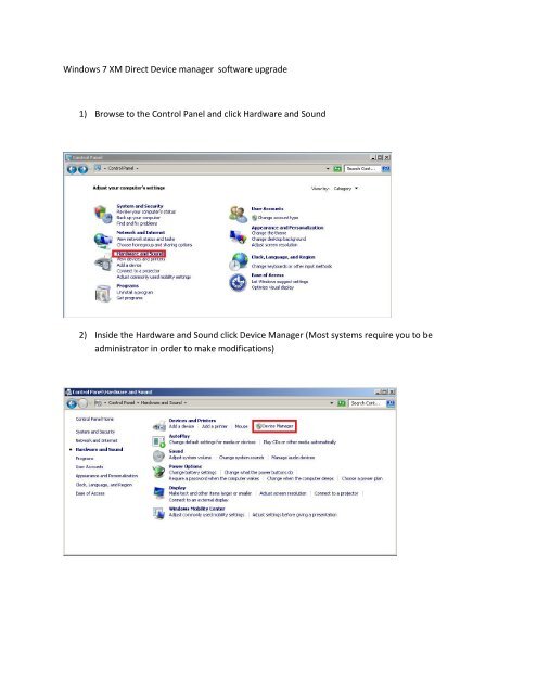 Windows 7 XM Direct Device manager software upgrade - XM Radio ...