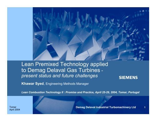 Lean Premixed Technology applied to Demag Delaval Gas Turbines