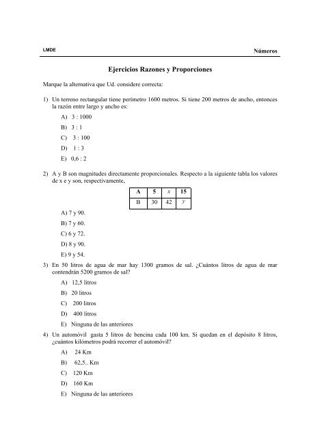 Ejercicios Razones y Proporciones