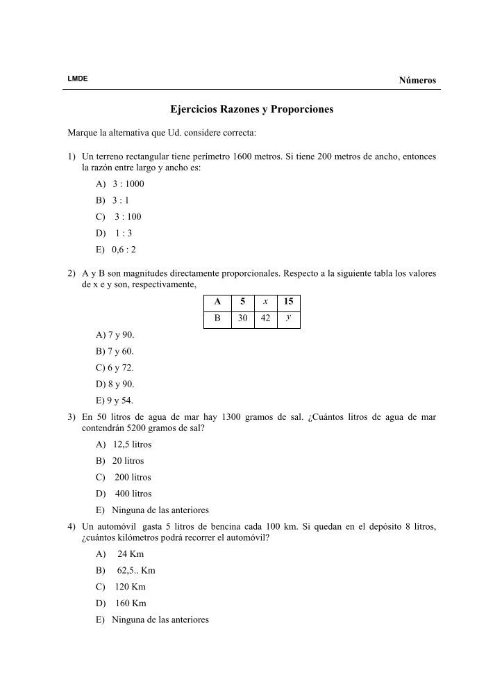 Tablas De Proporciones Y Razones