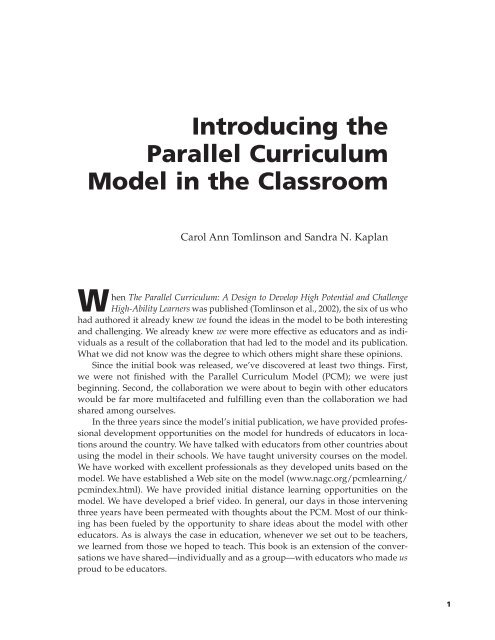 Introducing the Parallel Curriculum Model in the ... - Sage Publications