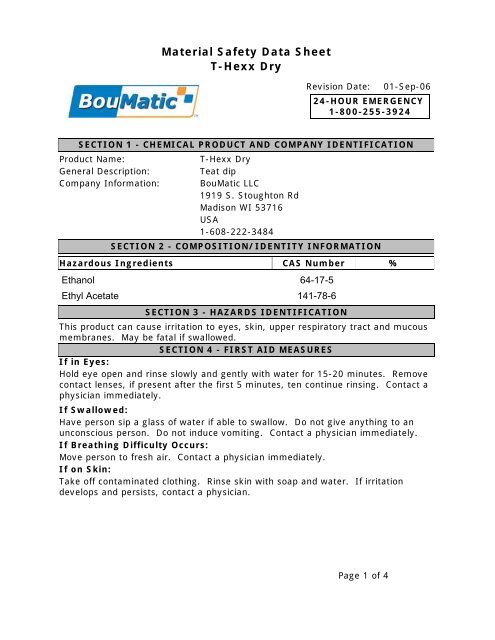 Material Safety Data Sheet T-Hexx Dry - BouMatic