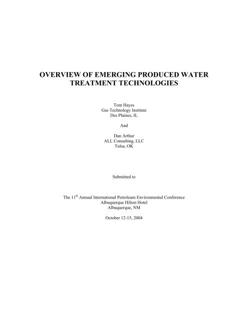 overview of emerging produced water treatment technologies - IPEC
