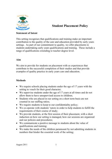 Student Placement Policy - Ronald Tree Nursery School and ...