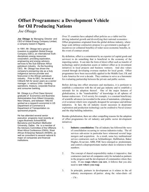 Joe Obiago is Managing Director and CEO of Global ... - Unctad XI