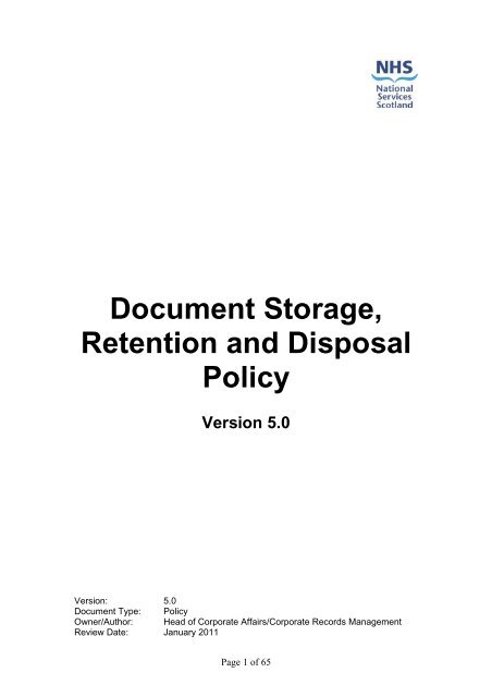 Document Storage, Retention and Disposal Policy - Scottish Health ...